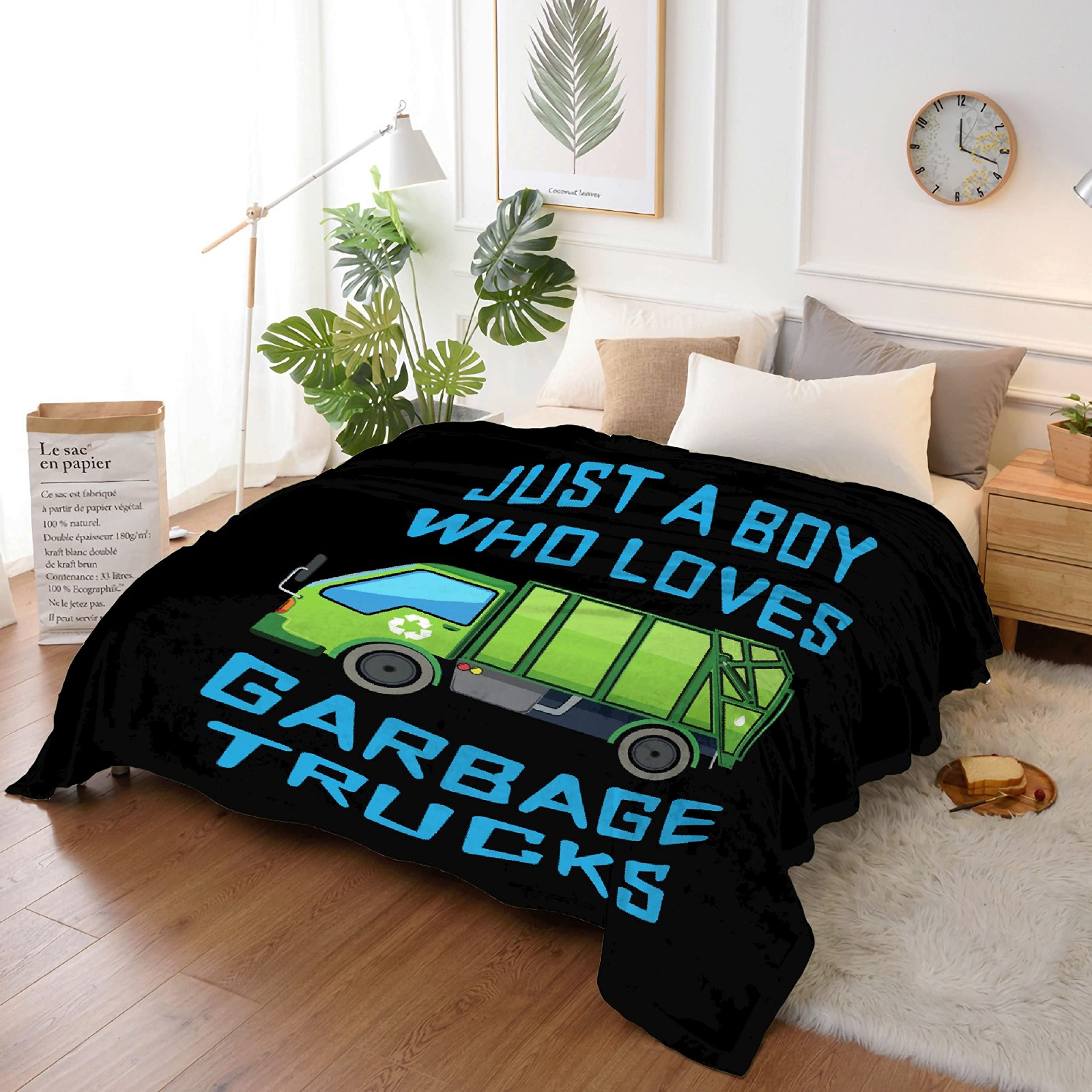 Boy Who Loves Garbage Trucks Blanket Soft Blankets and Throws Flannel Cozy Lightweight Quilt Gift Perfect for Bed Sofa Couch-50 x40 Small for Kids