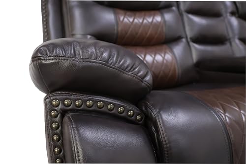 New Classic Furniture Nikko Faux Leather Manual Console Loveseat with Dual Recliners, Brown