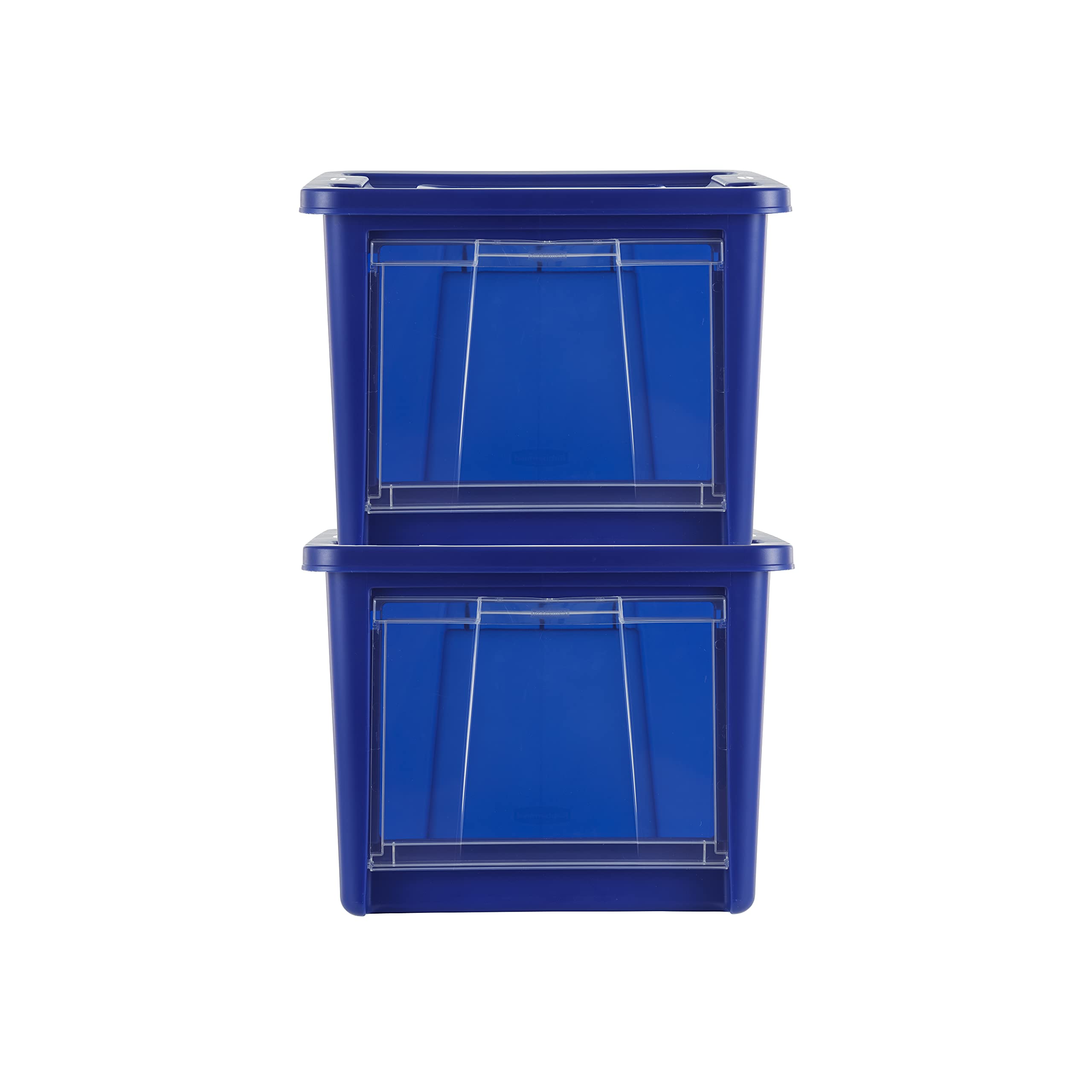 Rubbermaid Medium All-Access Tote with Lids, Pack of 2, Stackable Storage Bins with Clear Drop-Down Door and Carry Handles, Closet Organization Containers, Blazer Blue With Clear Door