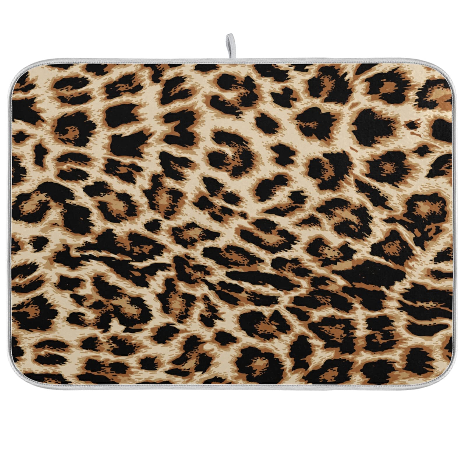 Aflyko Dish Drying Mat Leopard Print Animal Microfiber Absorbent Drying Pad Heat Resistant Kitchen Island Protector Seasonal Gift 16" × 18"