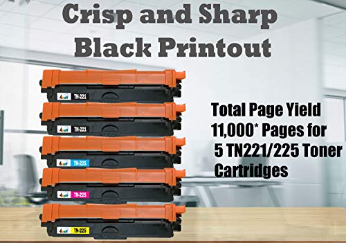 FVLFIL XPIWHTOW 4Benefit (5-Pack) Compatible for TN225 TN221 Toner Cartridge TN221/225 2B/C/Y/M (High Yield) for Use in HL-3140CW HL-3170CDW HL-3180 MFC-9130CW MFC-9330CDW MFC-9340CDW Laser Printers