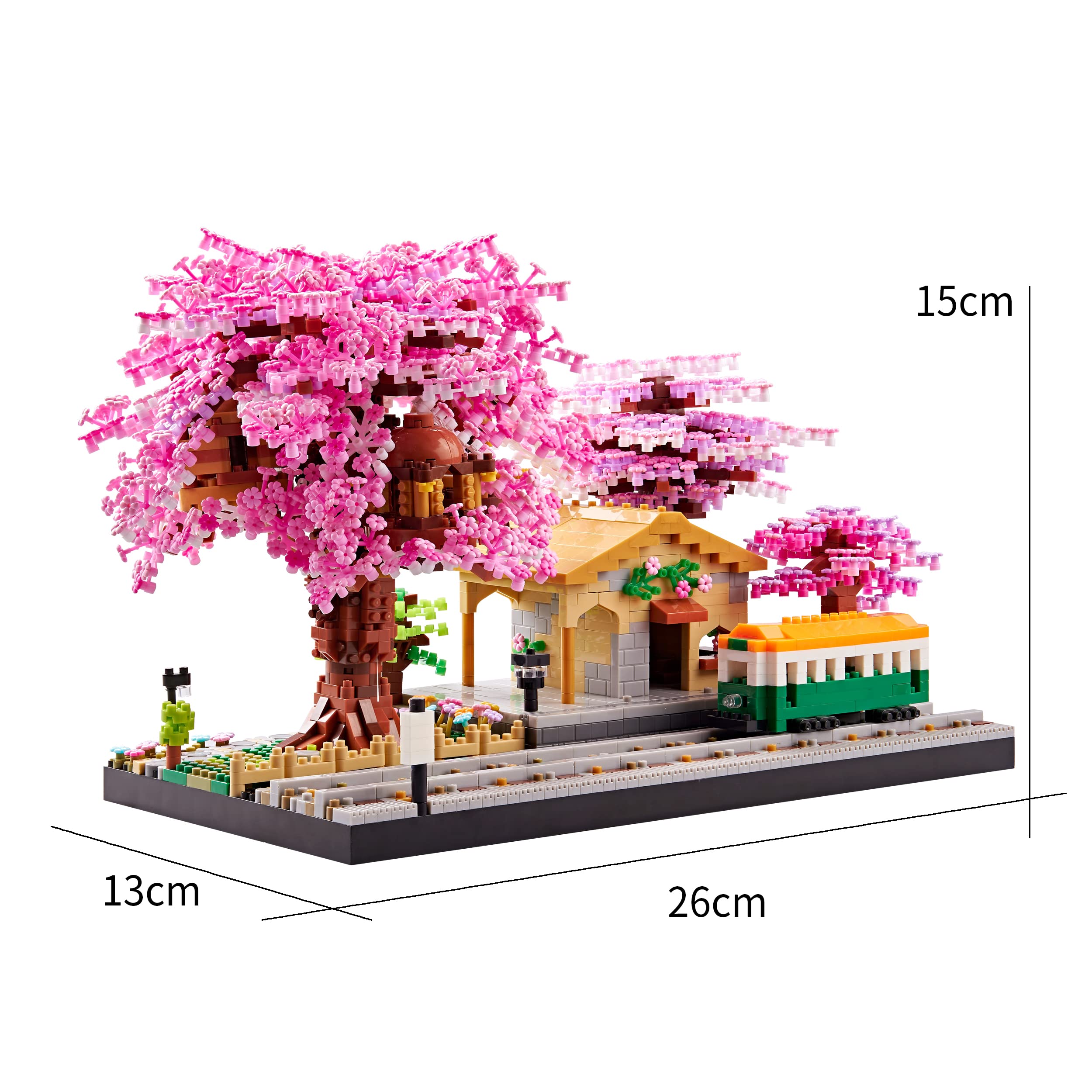 DOLBLOCK Japanese Cherry Blossom Tree Flower House Micro Building Blocks Set for Adults Bus Station Mini Bricks Model, Treehouse, Decorative Architectural Present Toy for Girl Children Age of 14+