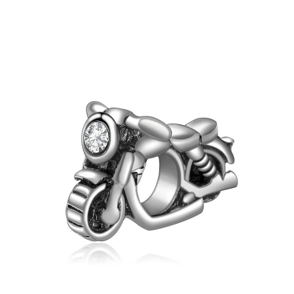 925 Sterling Silver Fast & Furious Retro Hand-crafted Motorcycle Charm Bead, Autobike Biker Sport Charms for Bracelets