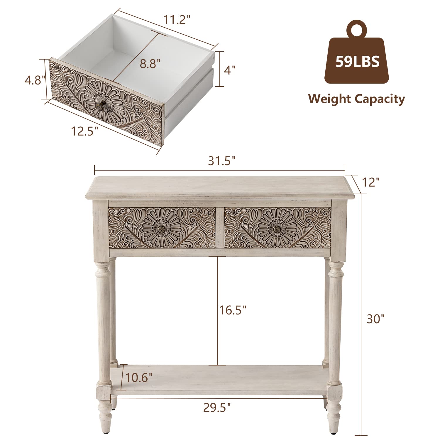 COSIEST Console Table with 2 Drawers, MDF Narrow Entryway Table with Storage Shelf, Wood Accent Sofa Table for Living Room, Entrance, Hallway, Couch, Light Grey