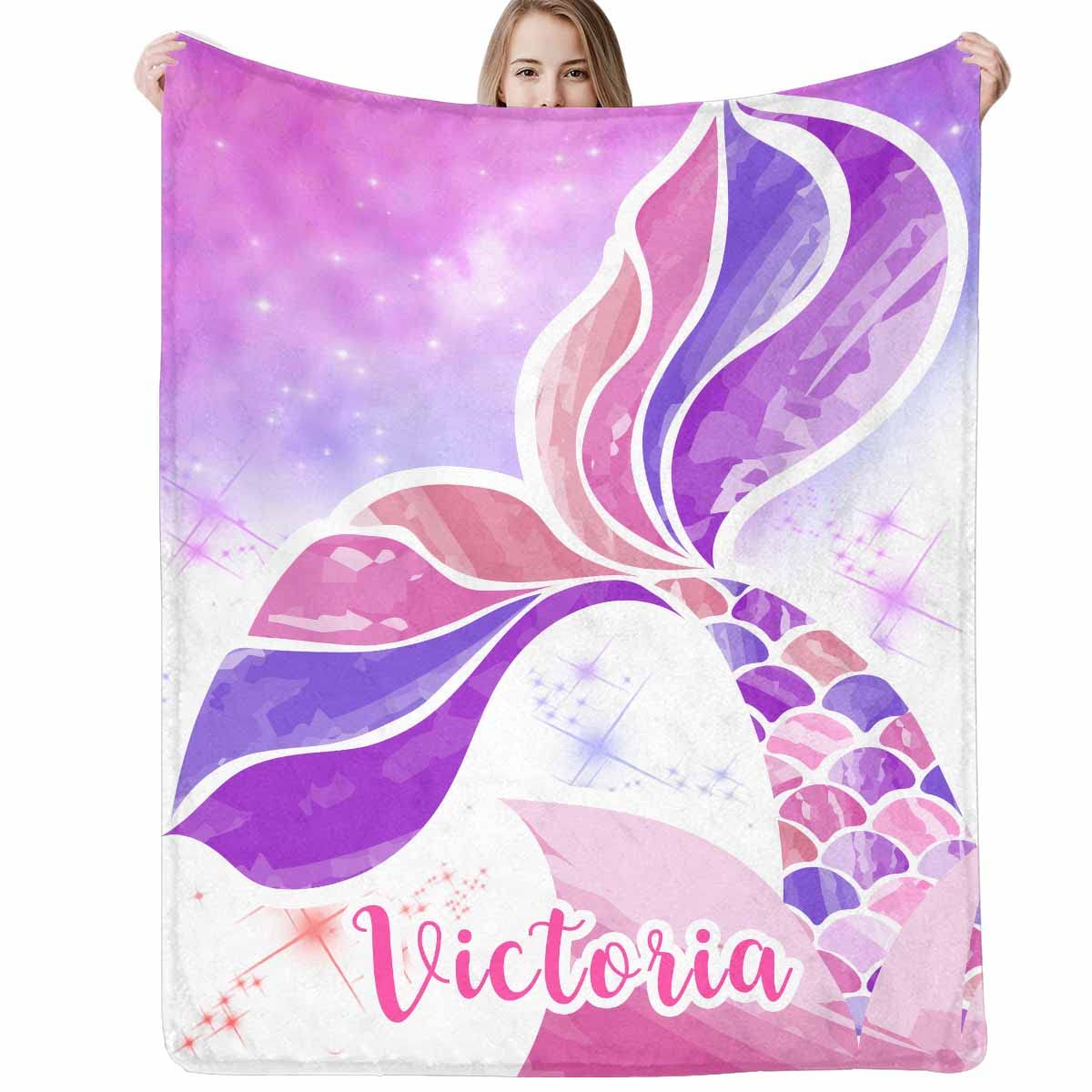 Custom Name Blanket for Baby Girls Personalized Mermaid Blanket Purple Throw Blanket for Kids Girls Adults 30"x40"Inch