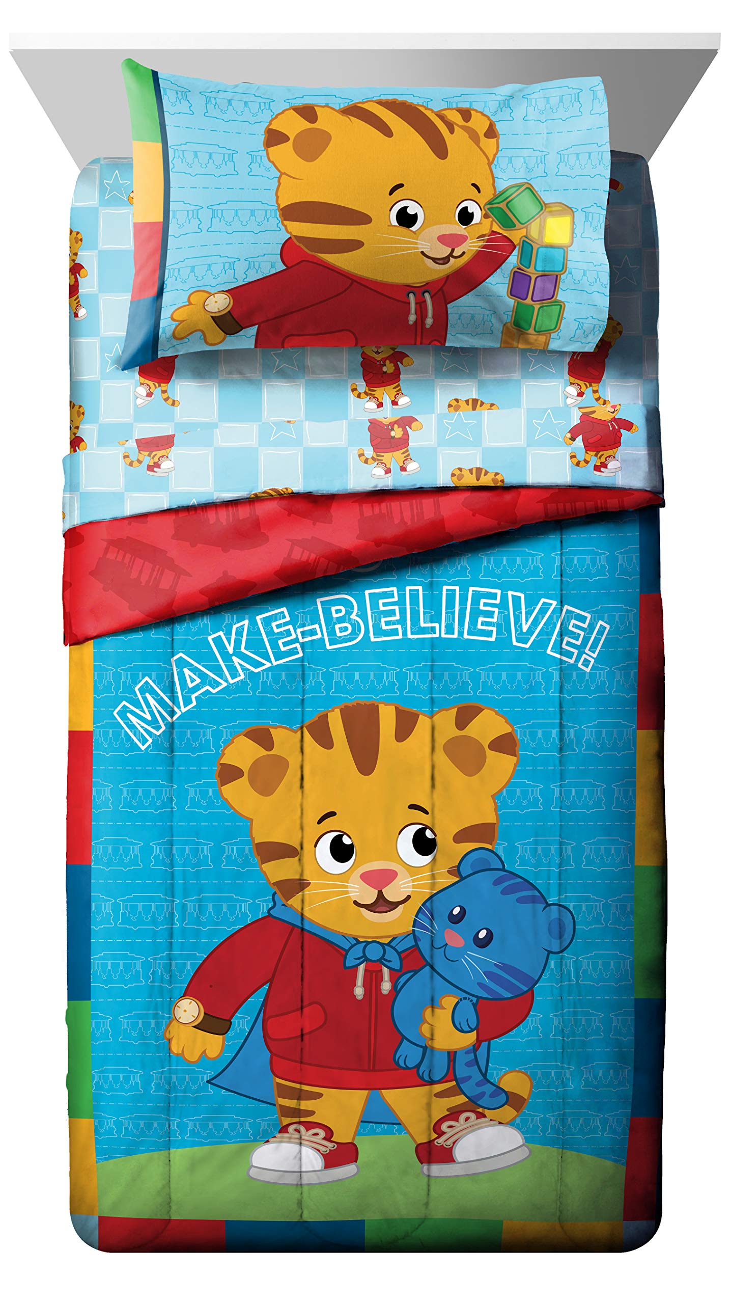 Daniel Tiger's Neighborhood Tiger Trolley 4 Piece Toddler Bed Set β Includes Comforter & Sheet Set Bedding - Super Soft Fade Resistant Microfiber (Official Daniel Tiger's Neighborhood Product)