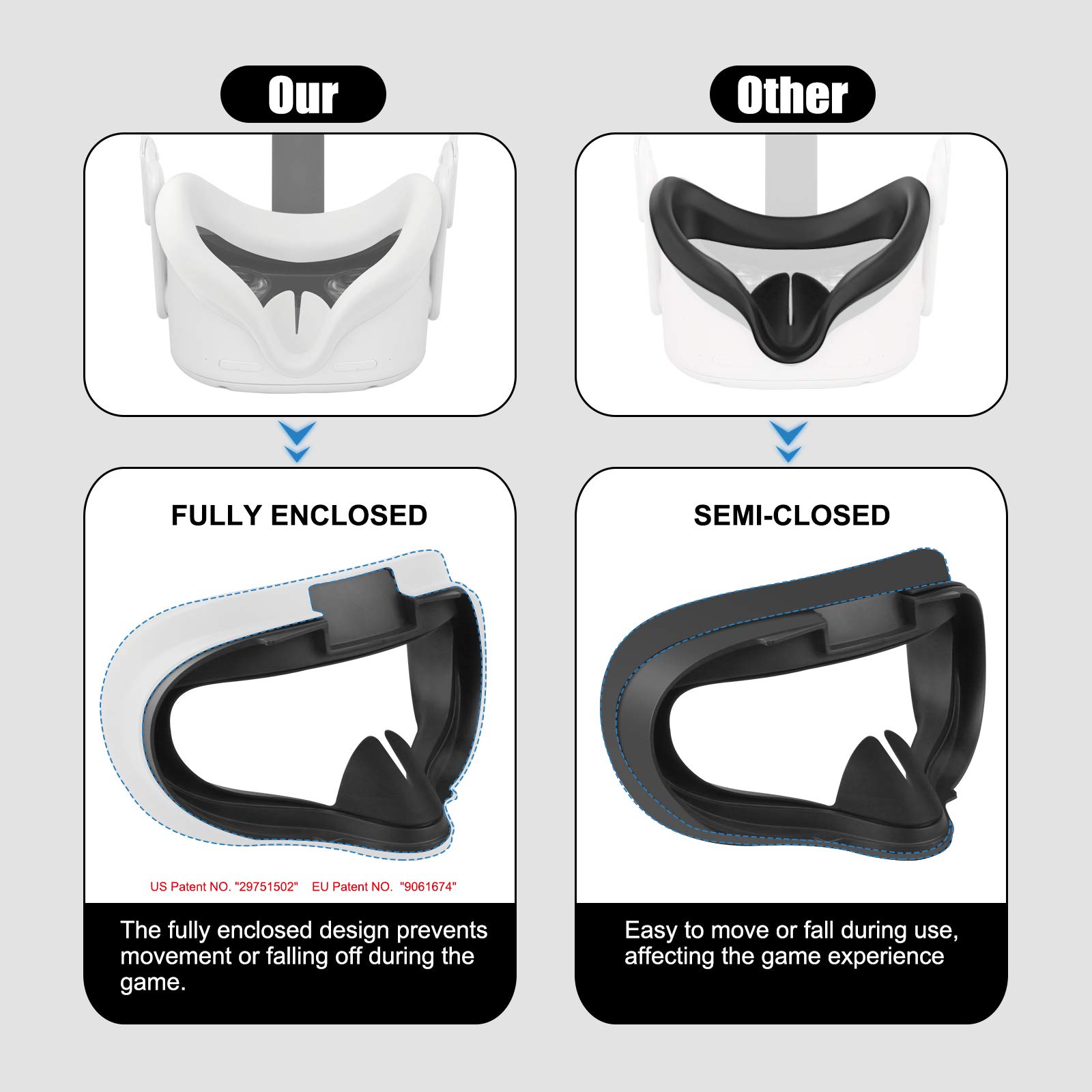 MASiKEN Controller Grips Cover with Face Cover for Meta Oculus Quest 2, Anti-Throw Grips Spike Cover with Adjustable Wrist Strap and Sweatproof Silicone Face Pad, Quest 2 Accessories Kit (White)