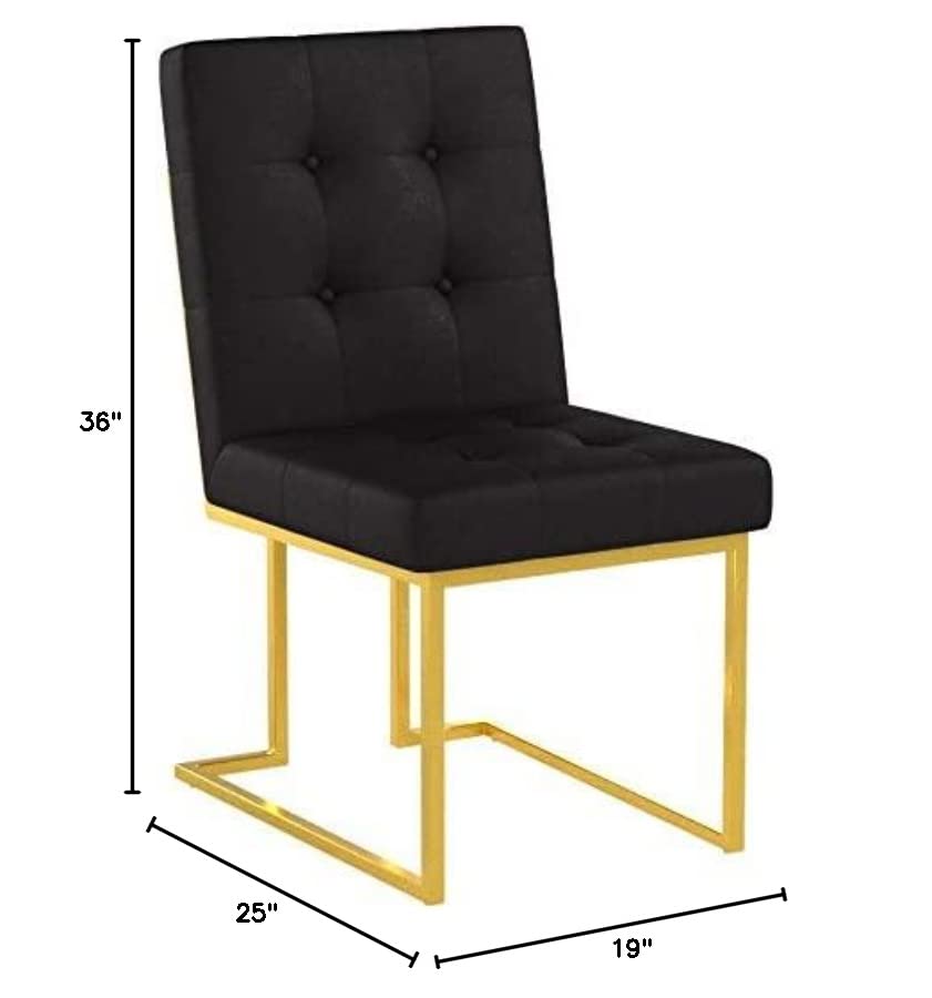Iconic Home Liam Contemporary Brass Metal Frame Modern Tufted Velvet Polished Dining Side Chair, Black (Set Of 2)