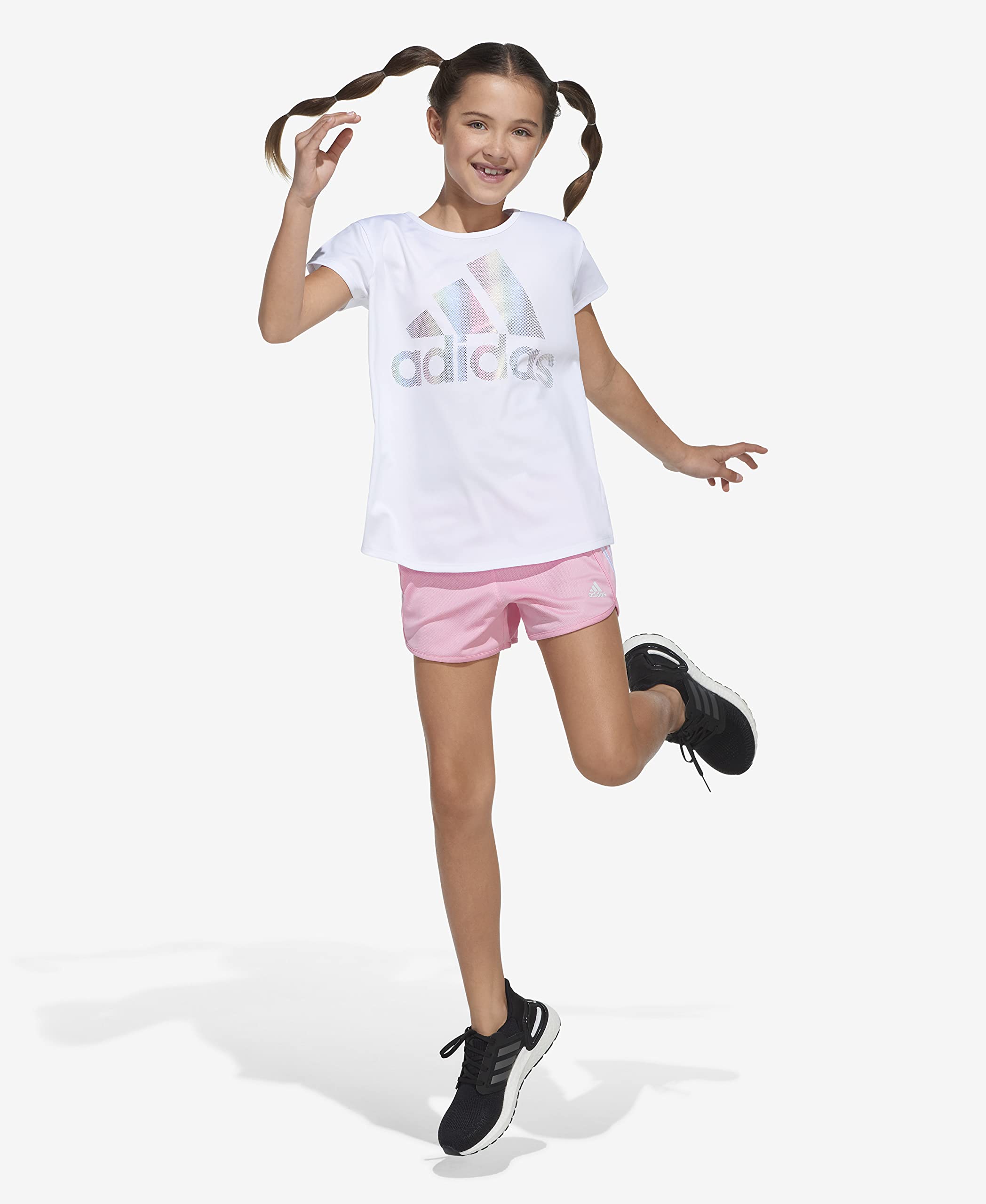 adidas Girls' Stripe Mesh Shorts, Light Pink, Large