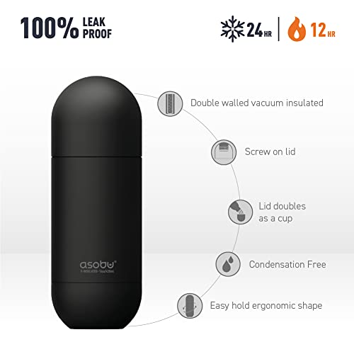 Asobu Orb Stainless Steel Double Wall Insulated Travel Water Bottle β Lid Doubles as a Cup 14 Ounce (Turquoise)
