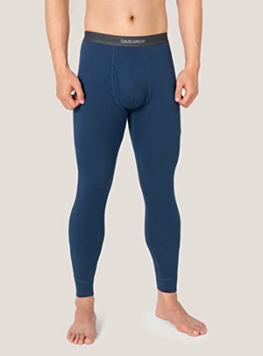 DAVID ARCHY Men's Winter Warm Stretchy Cotton Fleece Lined Base Layer Pants Thermal Bottoms Long Johns with Fly 2 Pack (L, Black/Navy Blue)