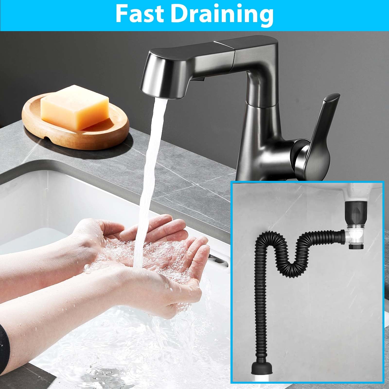 Bathroom Sink Drain Kit P Trap Bathroom Sink - Anti-Odor Flexible Expandable Sink Drain Pipe Snappy Trap with Built in Anti-clogging Stopper for 1-1/4'' & 1-1/2'' Drain Hole or RV Sink Drain
