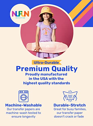 NuFun Activities Printable Iron-on Heat Transfer Paper for T Shirts, Dark Fabrics, 5 Sheets 8.5 x 11 inch, Long Lasting, Durable, Professional Quality, Easy DIY, Non-Toxic, Made In the USA