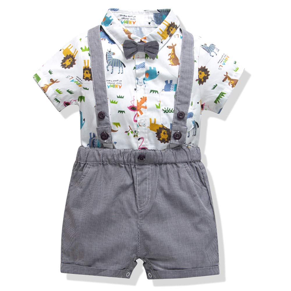 SeClovers Baby Boy Tuxedo Outfits|Gentleman Bowtie Romper Suspender Shorts Set, Toddler Boys Formal Suit 12-18 Months