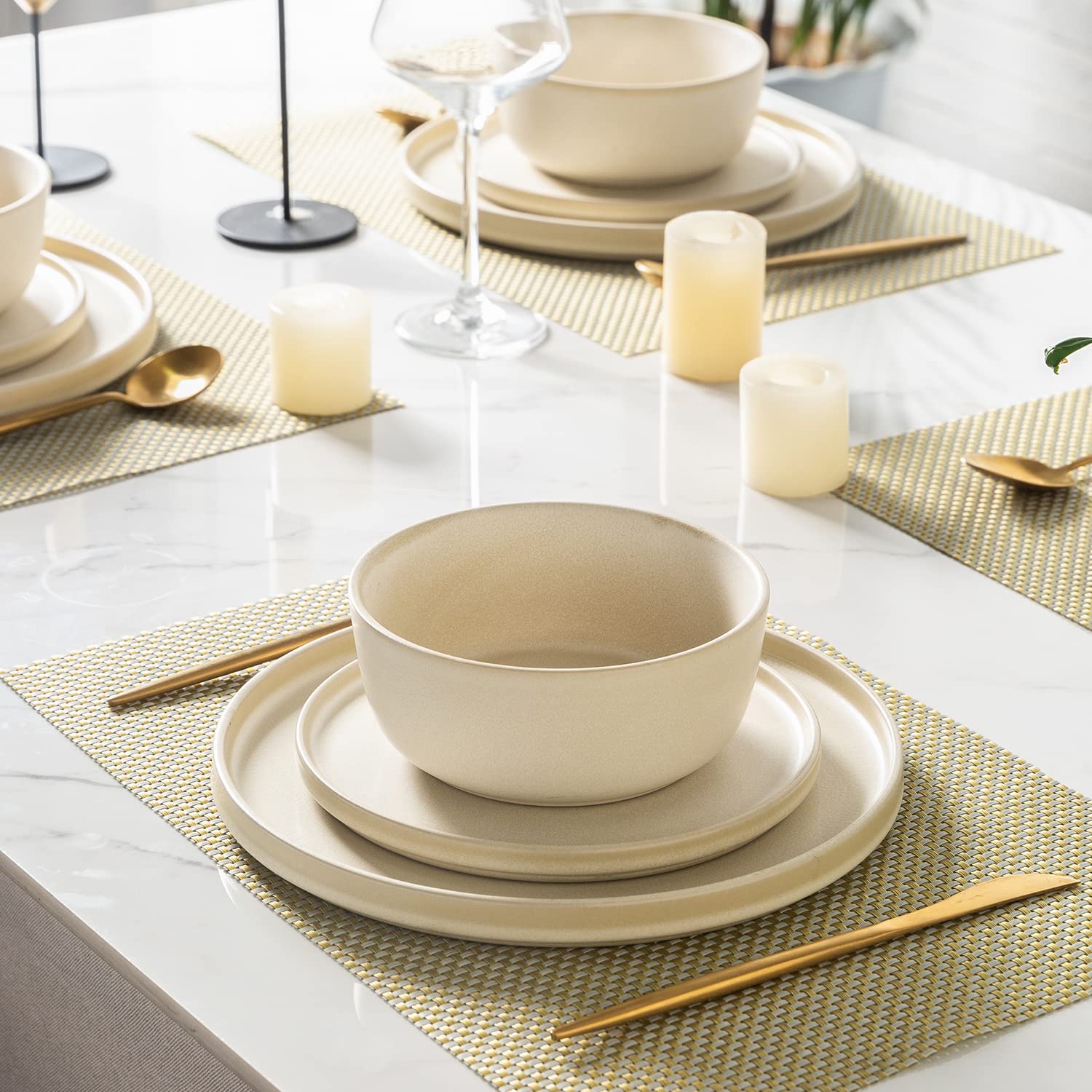AmorArc Ceramic Dinnerware set, Service for 6 (12pcs), Stoneware Plates and Bowls Set,Highly Chip and Crack Resistant | Dishwasher & Microwave Safe, Matte-Ivory RusticStyle