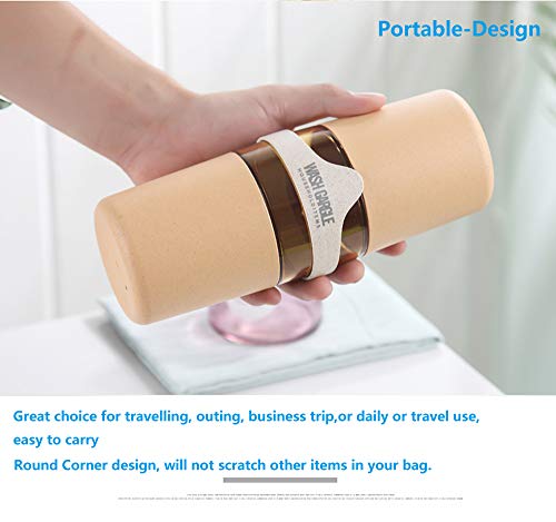 Travel Toothbrush Case & 2 Pack Gargle Cup, YEEHO Portable Electric Toothbrush Container Natural Wheat Straw Dual Holder Towel Toothpaste Organizer Storage for Outdoor Business Trip Wash,Blue