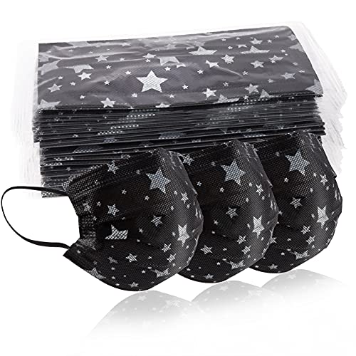 SOOQOO 50 Pack Disposable Printed Face Mask, 3 Ply Mask with Elastic Ear Loop,Individually Packaged
