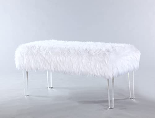 Iconic Home Trento Modern Contemporary Faux Fur Acrylic Leg Bench, White