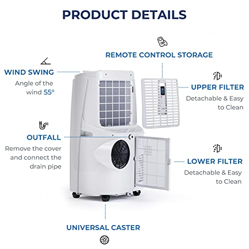 DORTALA 12000 BTU Portable Air Conditioner, 3-in-1 AC Cooling Unit with Dehumidifier & Fan Modes, Remote Control, Cools 450 Sq. Ft, Compact Freestanding Air Conditioner, White (12000BTU)