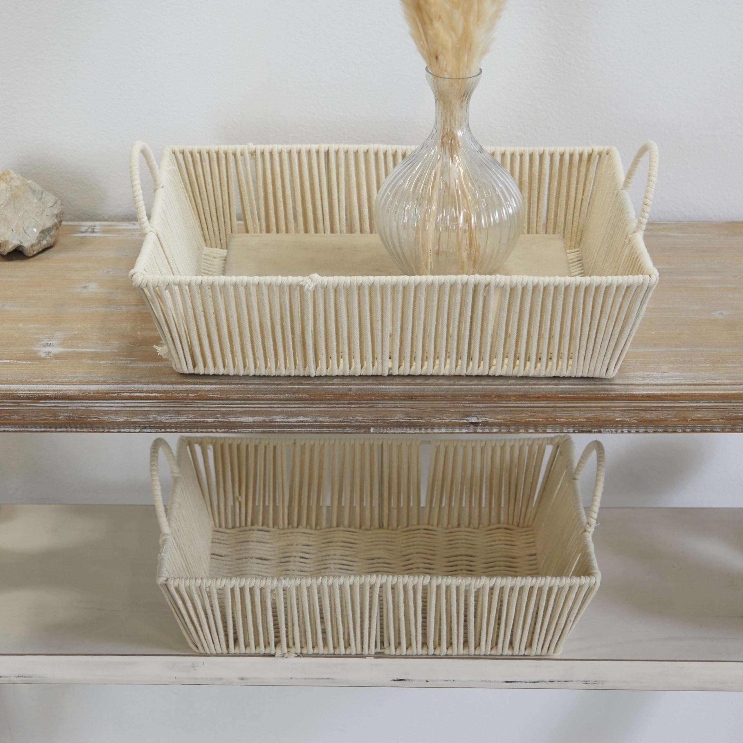The Novogratz Cotton Handmade Woven Storage Basket with Handles, Set of 2 18"W, 17"W, Cream