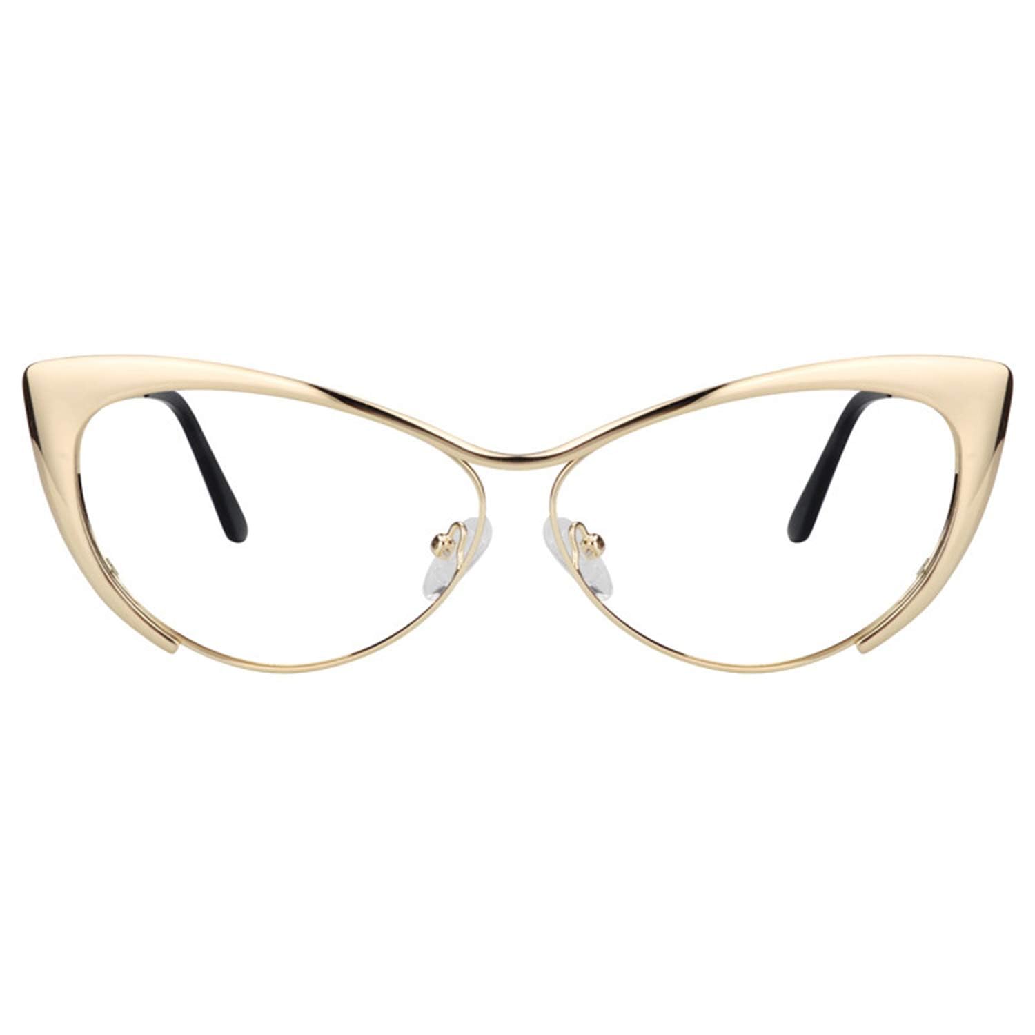 Zeelool Women's Oversized Stylish Metal Browline Cat Eye Glasses Ellen VFM0176-02 Gold