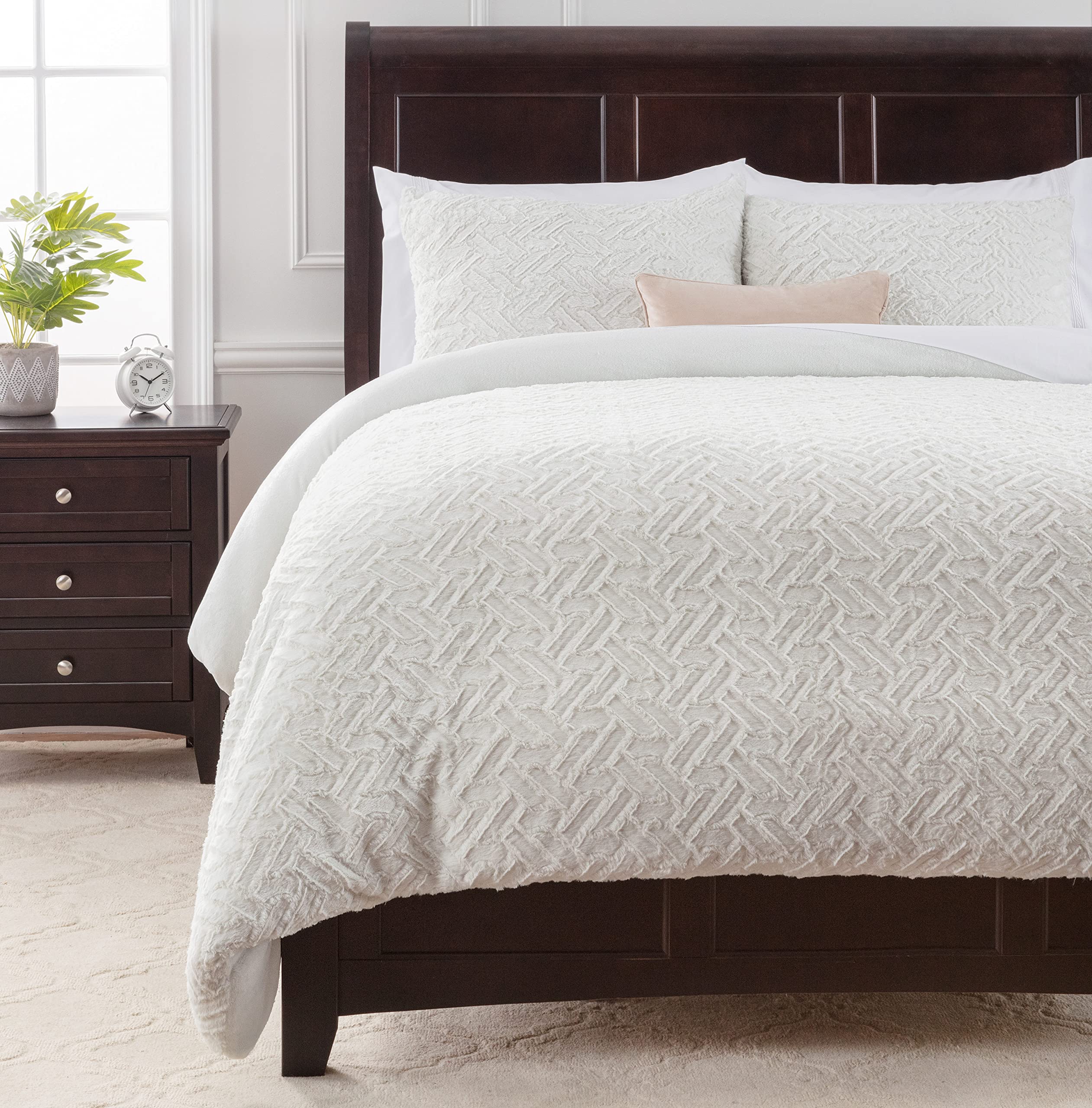 Chanasya Premium Soft Cloud Faux Fur Duvet Cover Bedding Set Queen Size - 3 Piece Combo Set - Textured Embossed Fuzzy Soft Velvet Mink Bedcover - Zipper Closure Machine Washable - Tan Turquoise