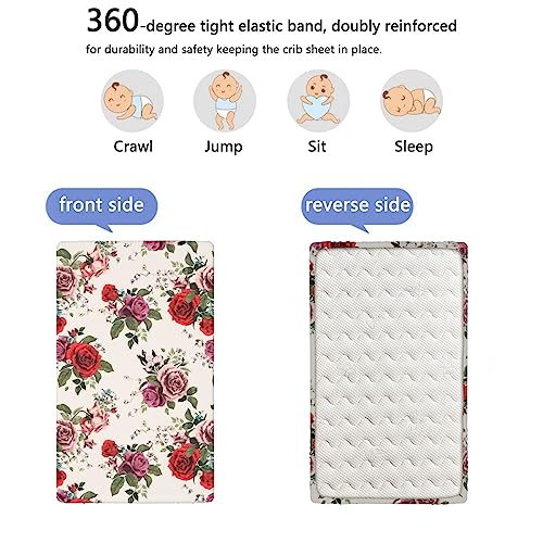 English Garden Themed Fitted Crib Sheet,Standard Crib Mattress Fitted Sheet Soft and Breathable Bed Sheets - Crib Mattress Sheet or Toddler Bed Sheet,28β x52β,Champagne Multicolor
