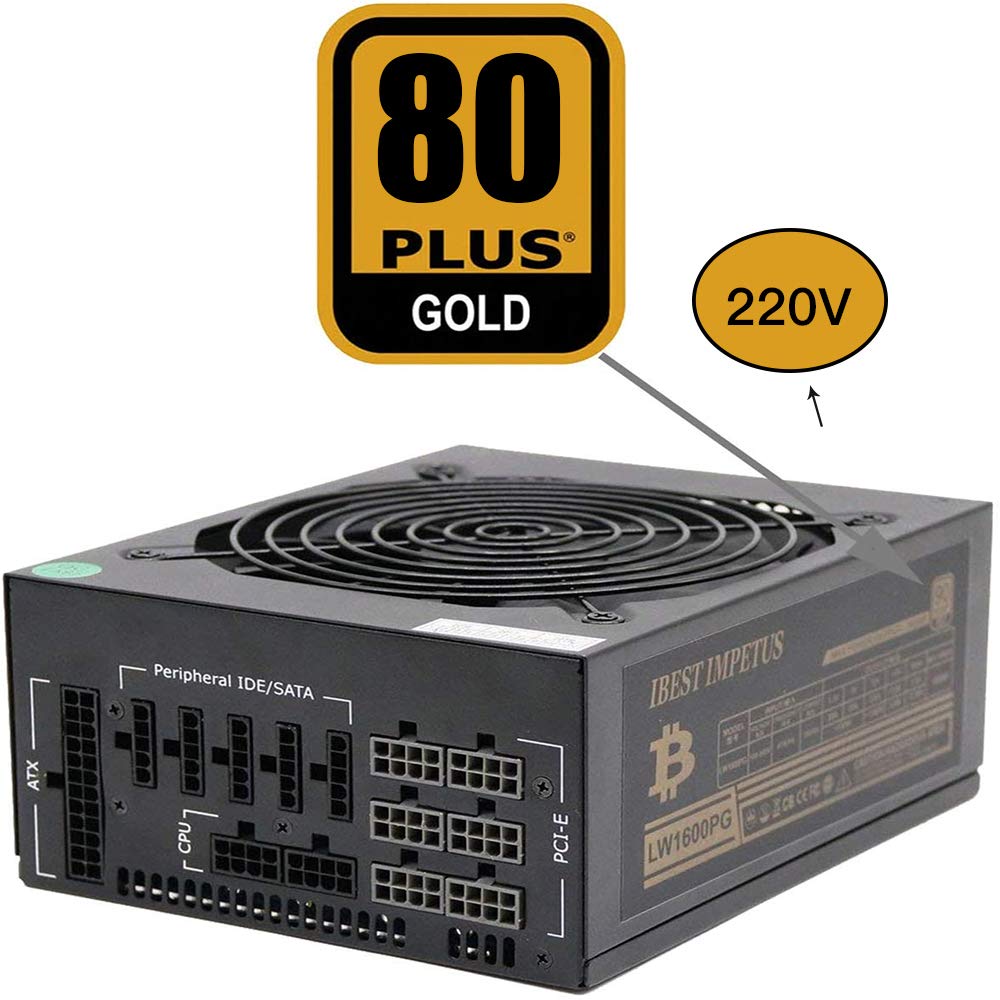 Module Power Supply 1600w Full Modular for Miner 1600w 80 Plus Gold Power Supply 12V with Auto Fan Speed Control Support 8 Graphic Card RX3060/3070/3080 for ETH ETC Zcash Ethereum Mining Rig 110V