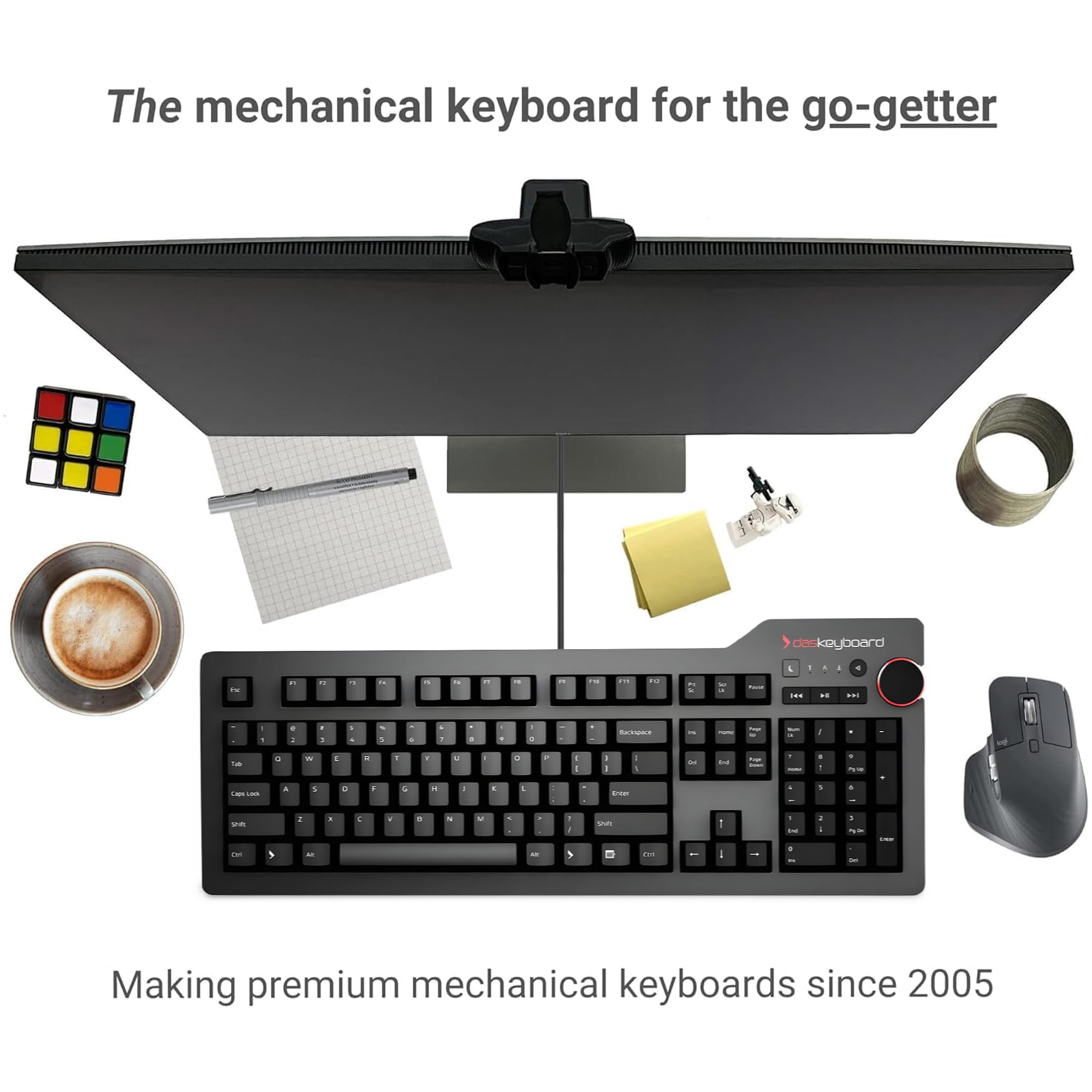 Das Keyboard 4 Professional Wired Mechanical Keyboard, Cherry MX Brown Mechanical Switches, 2-Port USB 3.0 Hub, Volume Knob, Aluminum Top (104 Keys, Black)