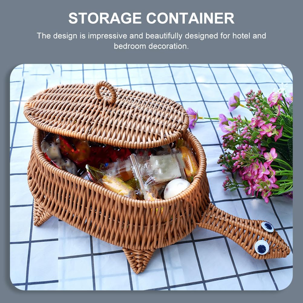BESTOYARD Turtle Rattan Basket Pantry Wicker Basket Makeup Basket Handmade Rattan Baskets Rattan Woven Basket Toy Container Trinket Tray Chips Imitation Rattan Plastic Rattan Candy Plate