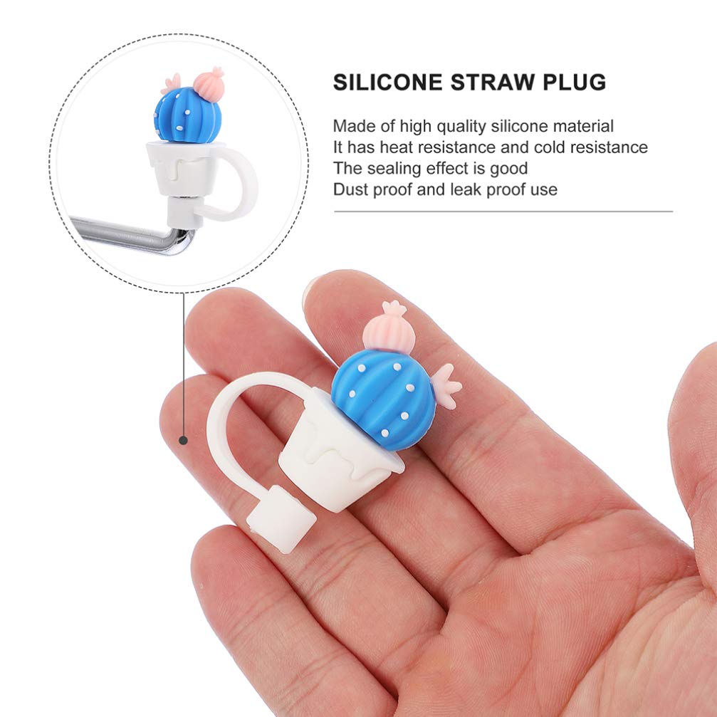 Amosfun 2pcs Silicone Straw Tips Cover - 8mm Diameter Straw Tips Lids Cactus Shape Straw Tips Cover Straw Plug Drinking Cap for Home Kitchen Accessories