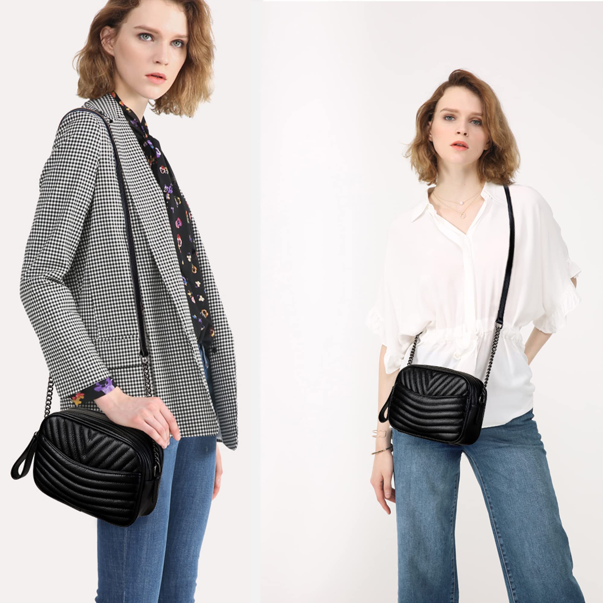 Crossbody Bags For Women, Small Quilted Purses Lightweight Camera Bag Stylish Double Zipper Shoulder Purse And Handbags Beige