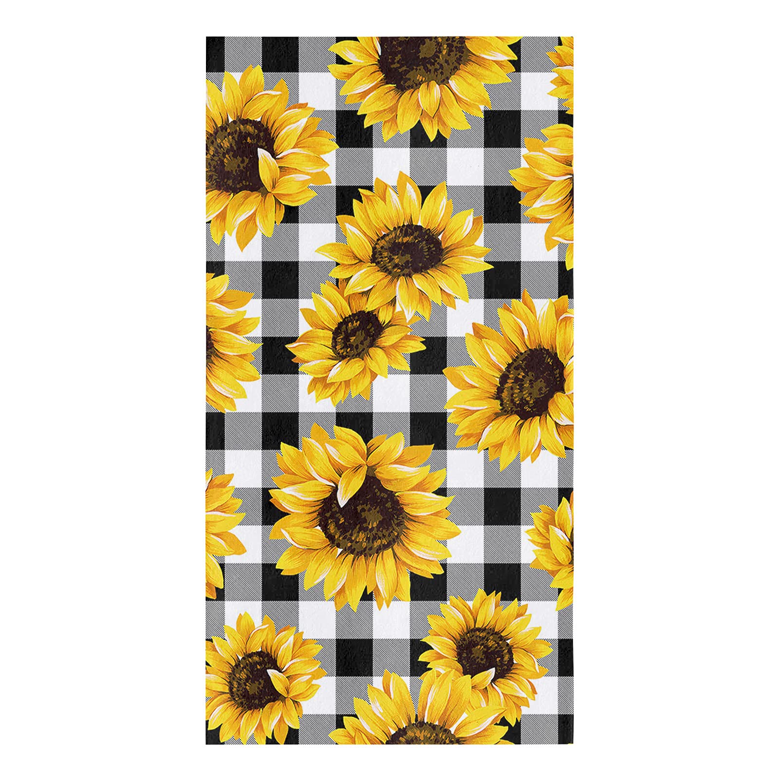 Absorbent Microfiber Kitchen Towels(Set of 2),Spring Summer Wild Sunflower,Tea Towel for Kitchen/Bathroom Decorative Bar Towels,Buffalo Plaid Black White,Soft Resuable Dish Towels Cloths Washable
