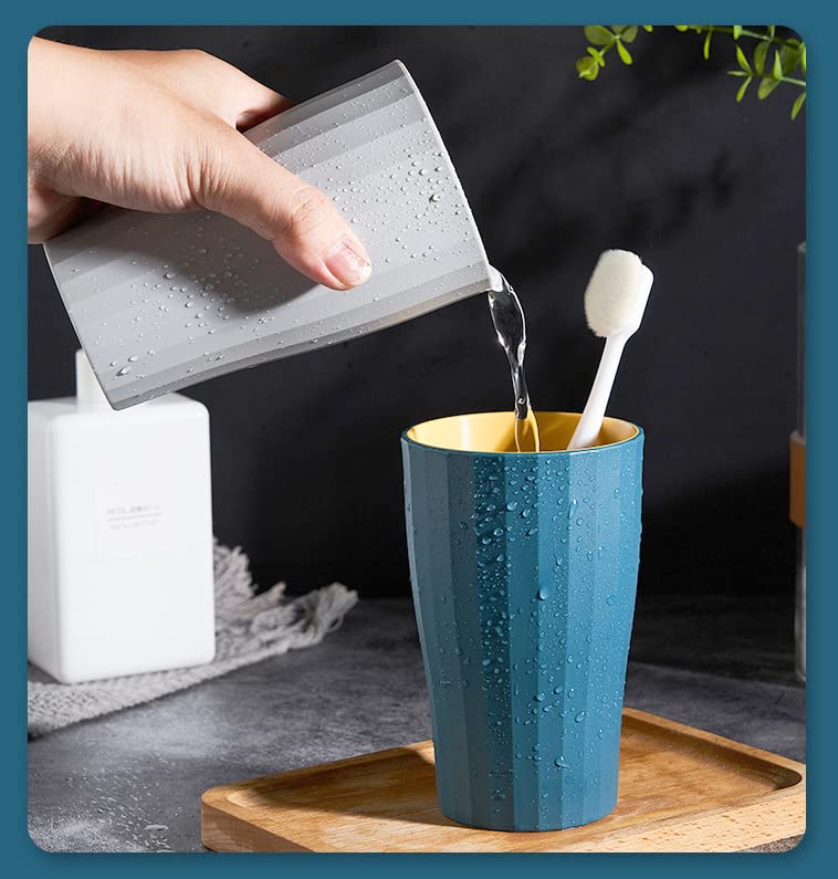 Awhale Mouthwash Toothbrush Cup, Bathroom Tumbler Cup, Unbreakable Bathroom Wash Cup, Soft and Easy Grip, Large Capacity 360ML (Blue and Grey)