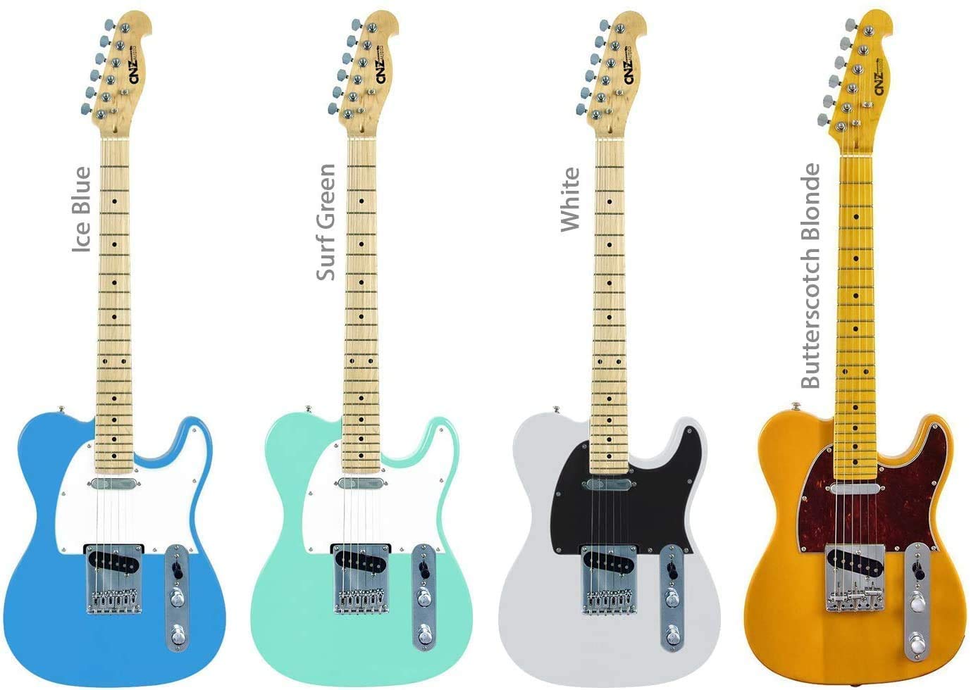 CNZ Audio TL Mini Electric Guitar - White Finish, Black Pickguard, 3/4 Short Scale, 7/8 size Guitar, 2 Single Coil Pickups, C Shaped Maple Neck, Classic Look & Feel