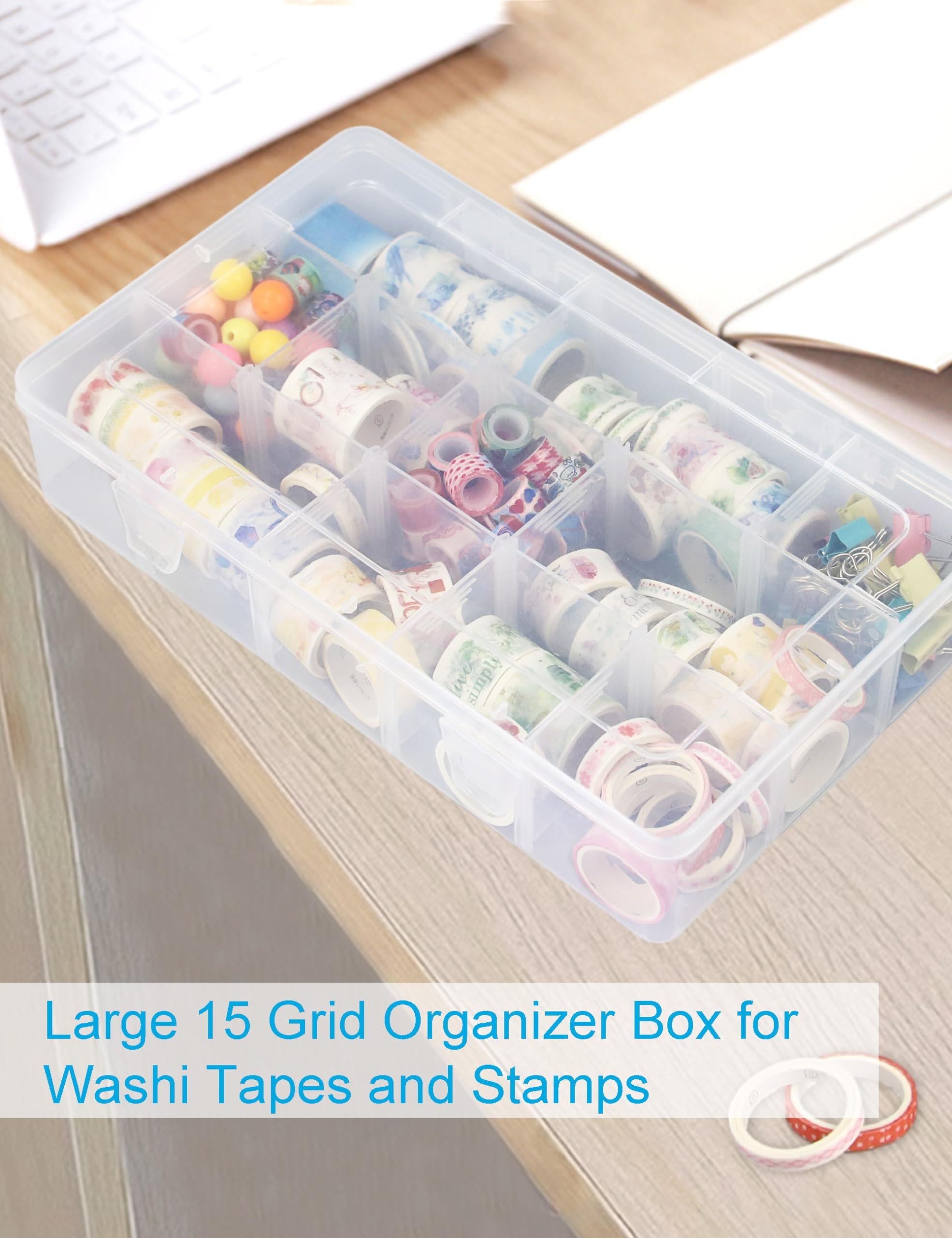 Facikono Tackle Box Organizer Plastic Organizer Box with Dividers Beads Organizer Box Snackle Box Container 15 Grid Small Plastic Tackle Box Clear Tackle Box for Snacks Washi Tape Organizer