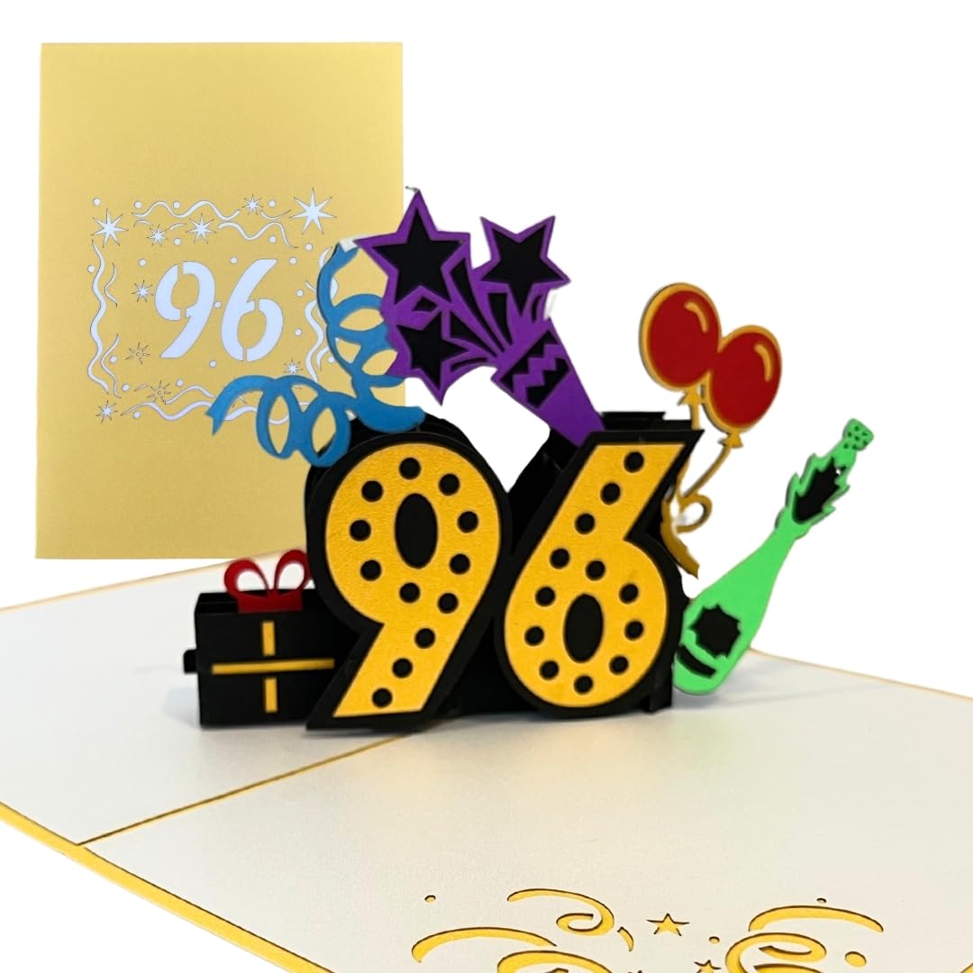 ALPHAK Happy 96th Birthday 3D Pop Up Card, Birthday 3D Greeting Card, 96th Birthday Gifts