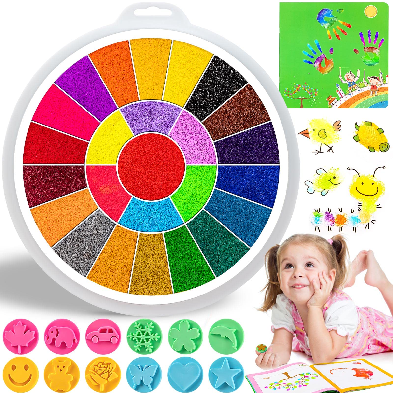 Funny Finger Painting Kit for Kids, 25 Colors Washable & Non-Toxic Finger Drawing Toys and Picture Album Educational Tool Kit for DIY Craft