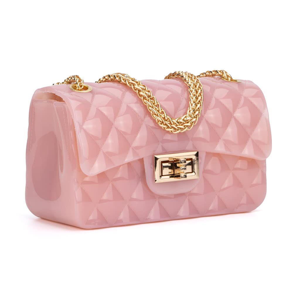 Olivia Miller Women's Fashion Finn PVC Jelly Pink Gradient Pattern Small Crossbody Bag w Convertible Strap, Evening Everyday Casual Work Purse Handbag
