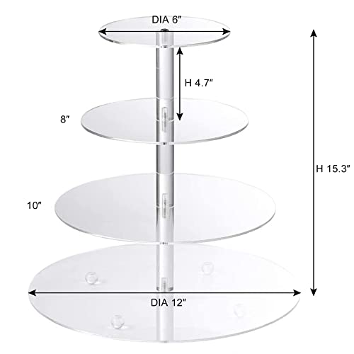 Cupcake Stand, 4 Tier Round Acrylic Cupcake Display Stand Holder, Clear Dessert Pastry Tower for Wedding, Birthday, Theme Party, Baby Shower