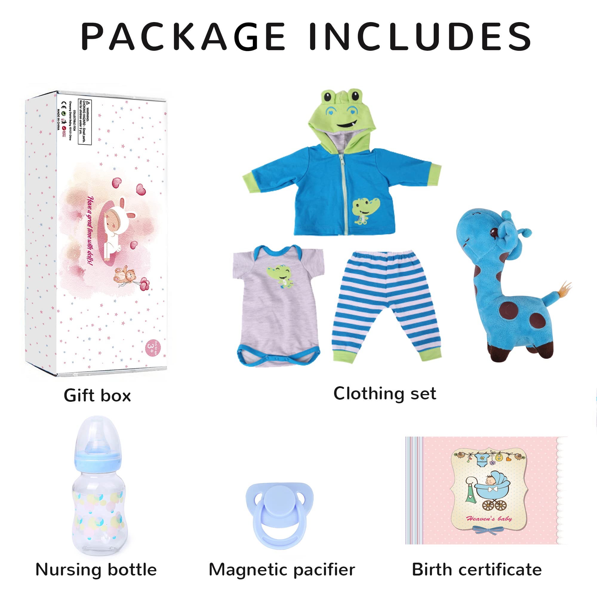CHAREX Realistic Reborn Baby Dolls Lifelike Weighted Reborn Boy 18 inch Toddler Soft Body Toy Giraffe Gift Set