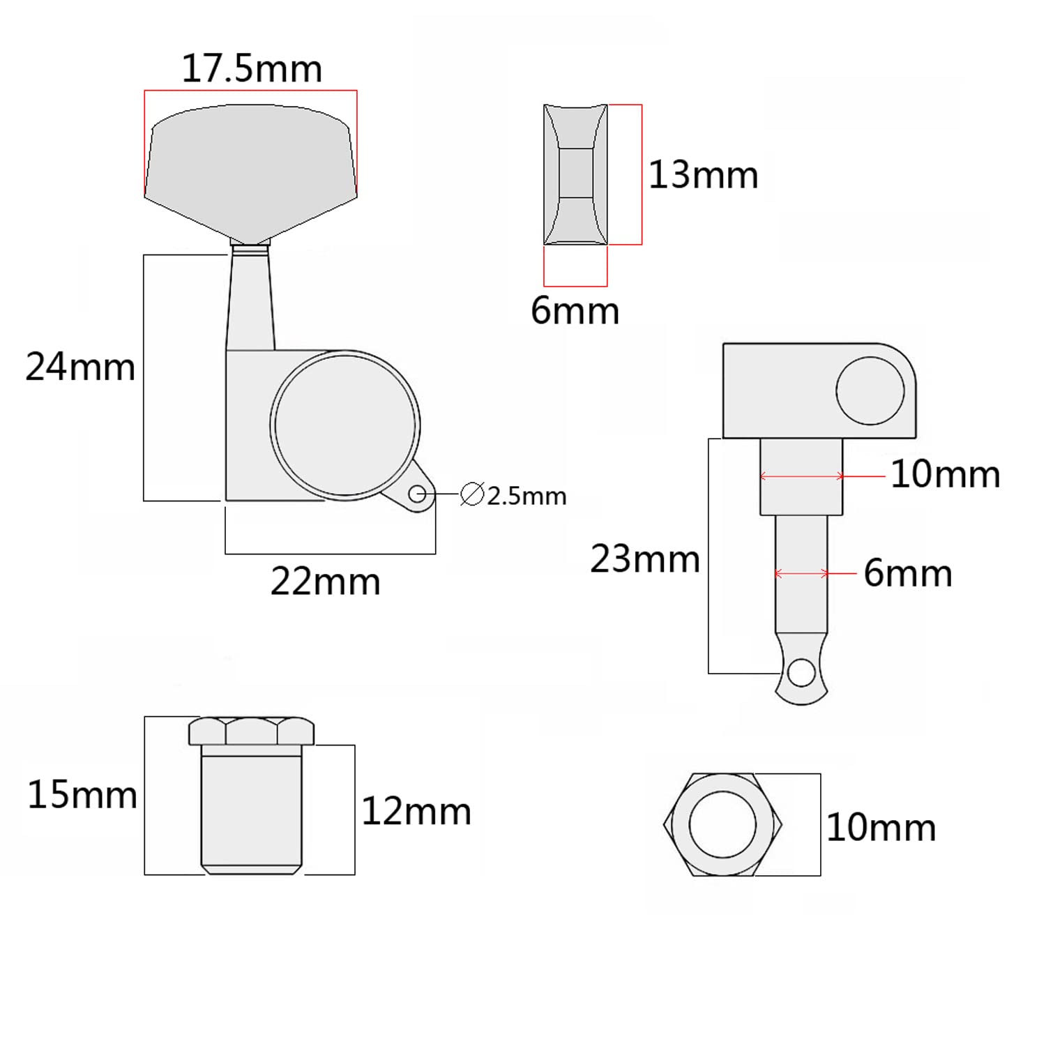Guitar Tuners Machine Heads, 6R Guitar Tuning Pegs Tuning Keys String Pegs for Acoustic & Classical Guitar