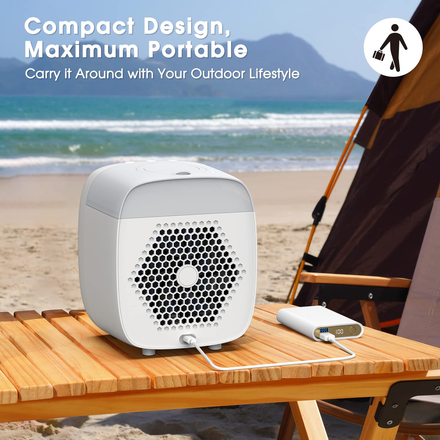 DOWILLDO Portable Air Conditioners, Mini Air Conditioner for Room with 880ML Water Tank, 3 Speeds Air Conditioner Fan with 7 Colors Night Light for Car, Kitchen, Home and Office