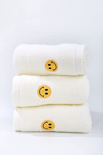 Ohocut 3 Pack Cotton Hand Towels, Decorative Hand Towels for Bathroom, Aesthetic Preppy Cute Smile Face Cream White Bath Hand Towels Set of 3