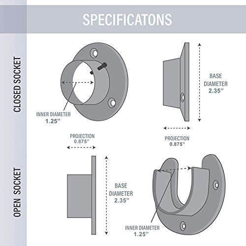 Wideskall Heavy Duty Stainless Steel Closet Pole Sockets Rod End Support with Screws (Matt Black, 1 Set)