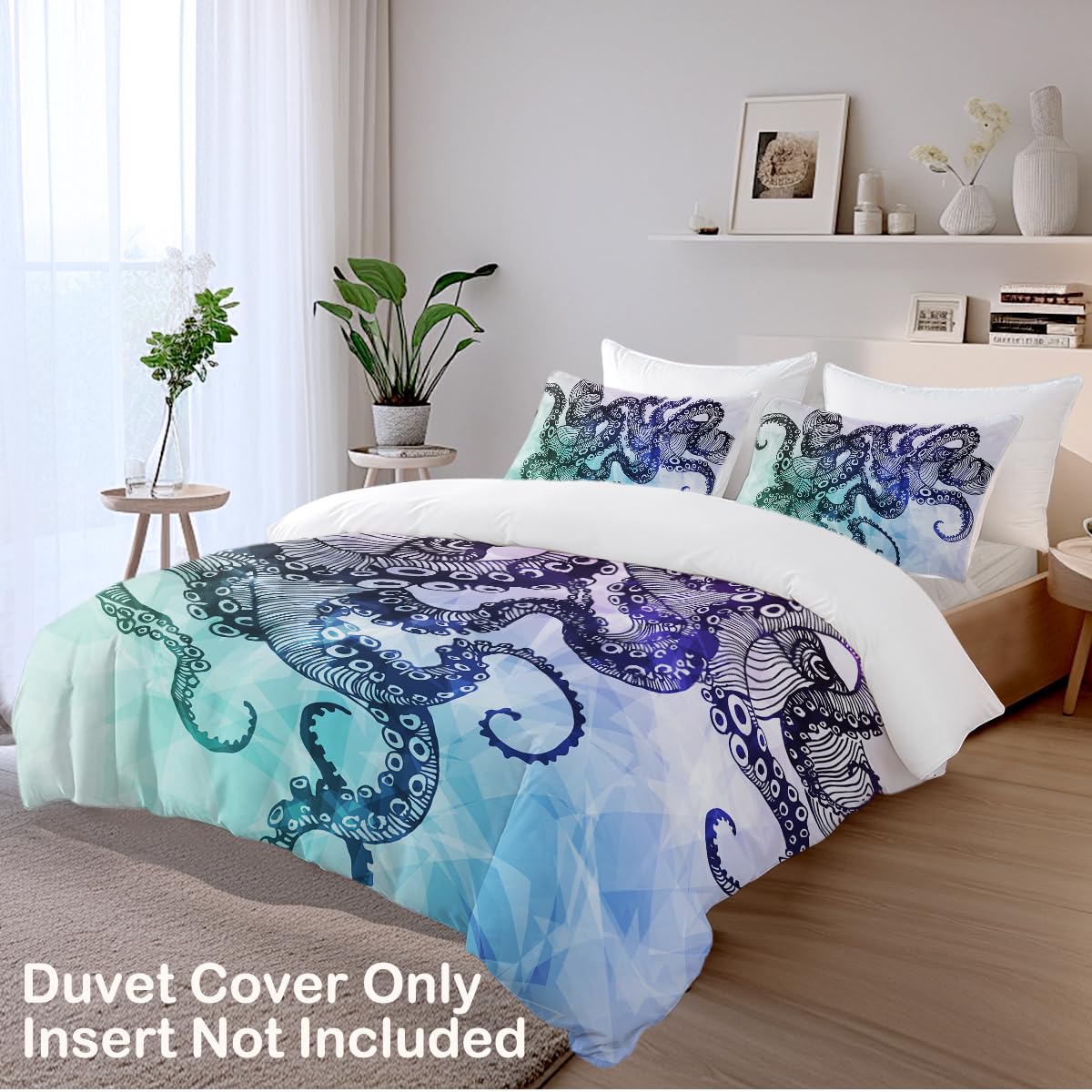 ARIGHTEX Octopus Bedding Purple Octopus Duvet Cover Set Queen for Boys Men Cute Beach Animal Comforter Cover Trippy Octopus and Octopus Feet Bed Set (Queen)