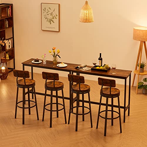 IRCPEN Bar Stools with Back, Set of 2 Swivel Breakfast Stools,41-Inch High Kitchen Stools with Backrest, Footrest, Industrial Seat for Dining Room Kitchen Bar (13.4 X41 inches)