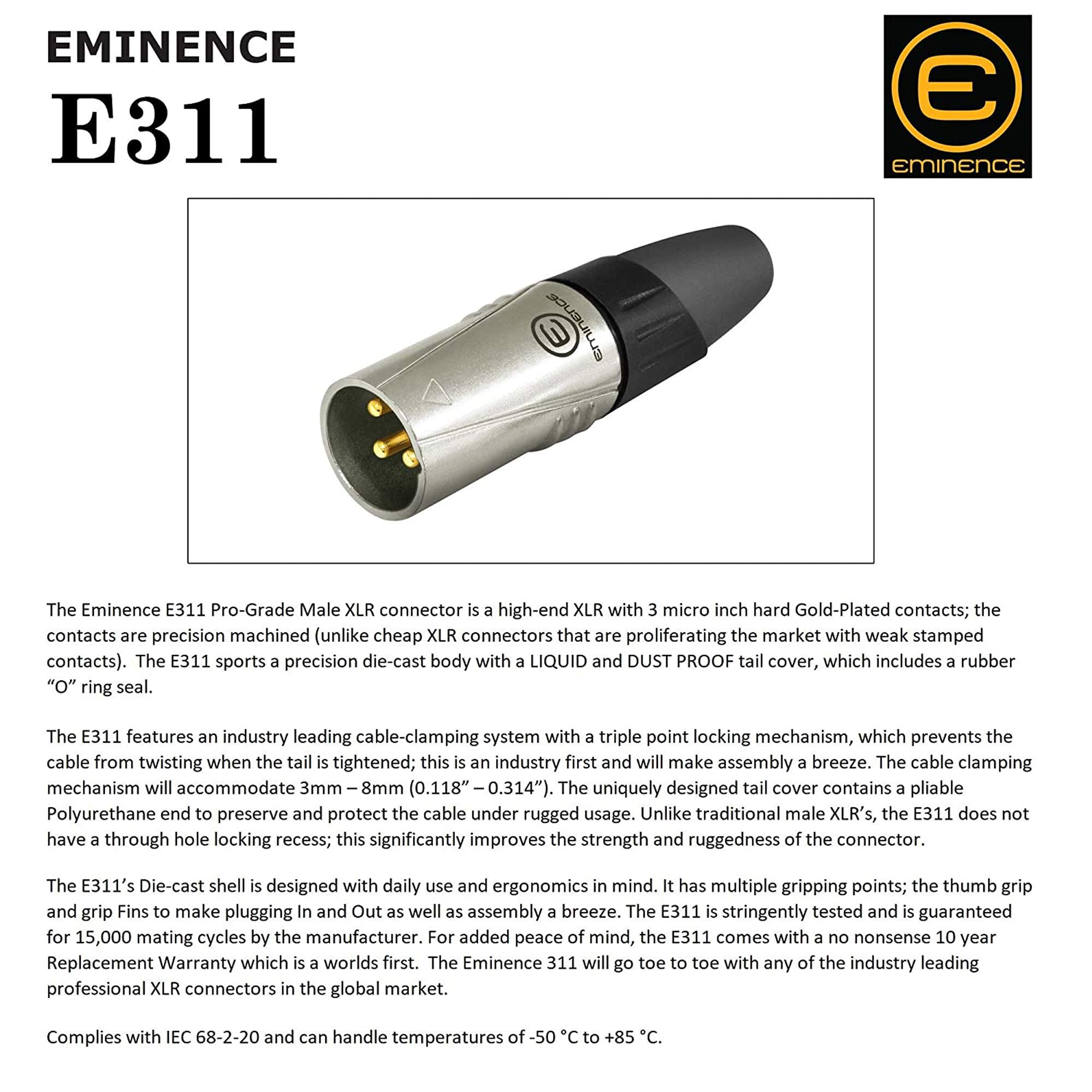 Audioblast - 2 Units - 3 Foot - HQ-4 - Star Quad Balanced Male to Female Microphone Cables with Eminence E311 & E312 Gold XLR Connectors – UV Protected & Road Ready