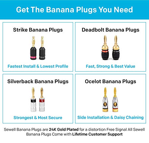 Deadbolt Banana Plugs 5-Pairs by Sewell, Gold Plated Speaker Plugs, Quick Connect