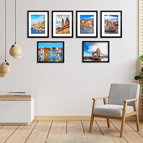 PWTAKO 5x7 Picture Frame Set of 6, Display Pictures 4x6 with Mat or 5x7 Without Mat for Wall Mounting or Table Top Display,Black
